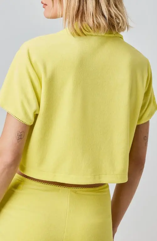 FLORENCE BY MILLS Terry Cloth Crop Snap-up Shirt - Yellow Iris