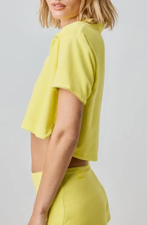FLORENCE BY MILLS Terry Cloth Crop Snap-up Shirt - Yellow Iris
