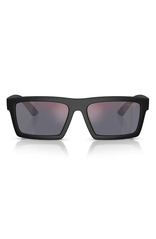 Prada 55mm Rectangular Sunglasses - Matte Black/grey Mirror Red