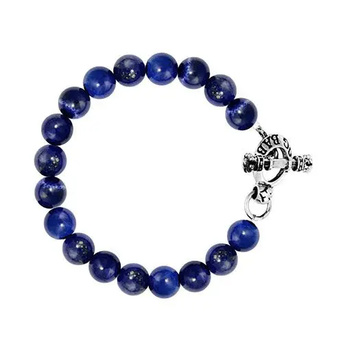 KING BABY STUDIO 10mm Lapis Lazuli Bead Bracelet With Toggle Clasp - Silver