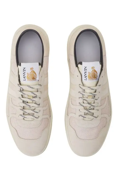 LANVIN Clay Leather And Mesh Sneakers - Pale Grey