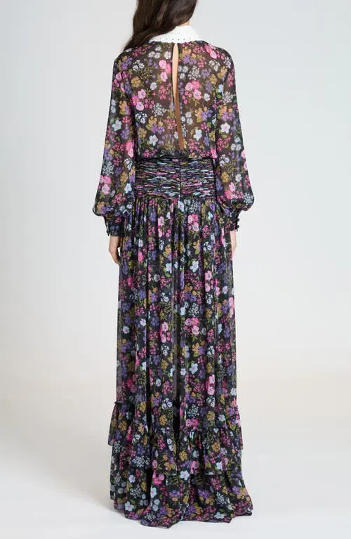 Valentino Garavani Floral Print Long Sleeve Silk Georgette Gown
