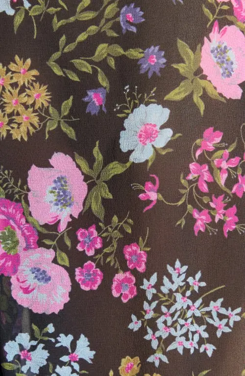 Valentino Garavani Floral Print Long Sleeve Silk Georgette Gown