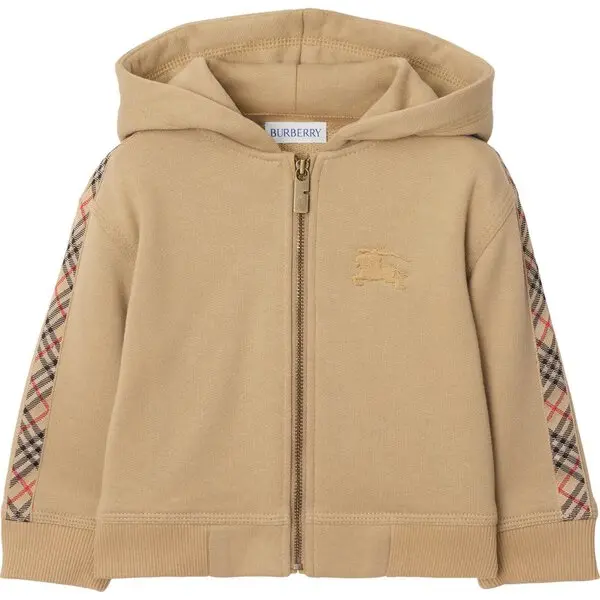 Burberry Check Trim Cotton Zip Hoodie - Sand Beige