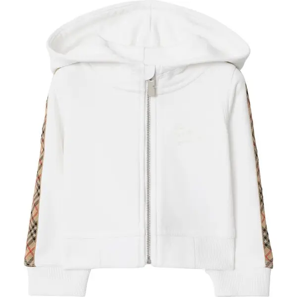Burberry Check Trim Cotton Zip Hoodie - White