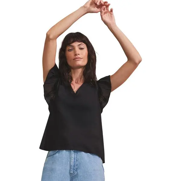 RO&ZO Cotton Frill-sleeve Top