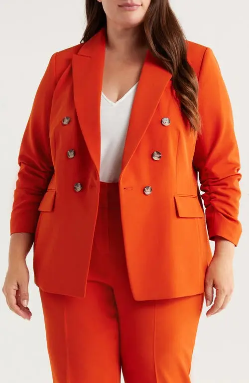 TAHARI ASL Double-breasted Jacket With Ruched Sleeves - Persimmon