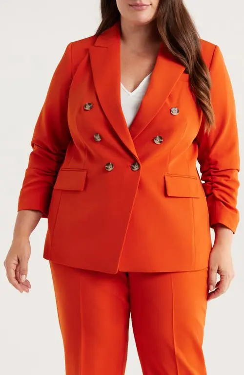 TAHARI ASL Double-breasted Jacket With Ruched Sleeves