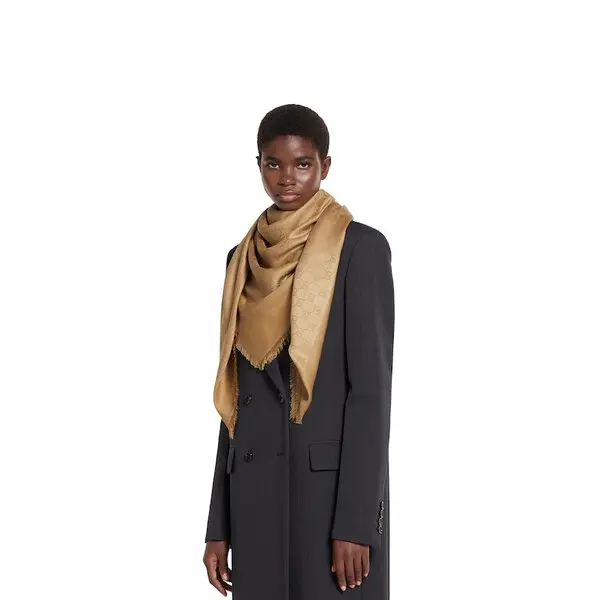 Gucci Gg Silk Cotton Jacquard Shawl - Beige