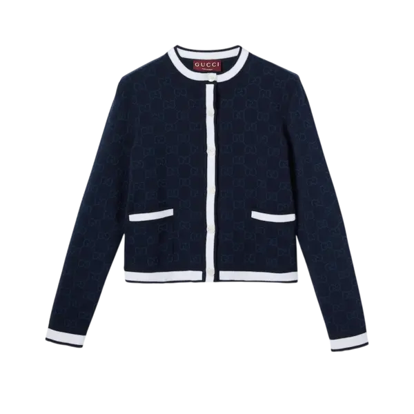 Gucci Gg Fine Cotton Jacquard Cardigan - Blue