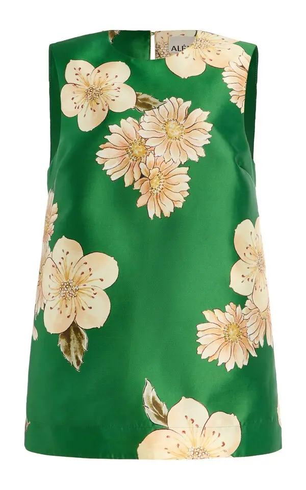 ALEMAIS Printed Satin Top - Green