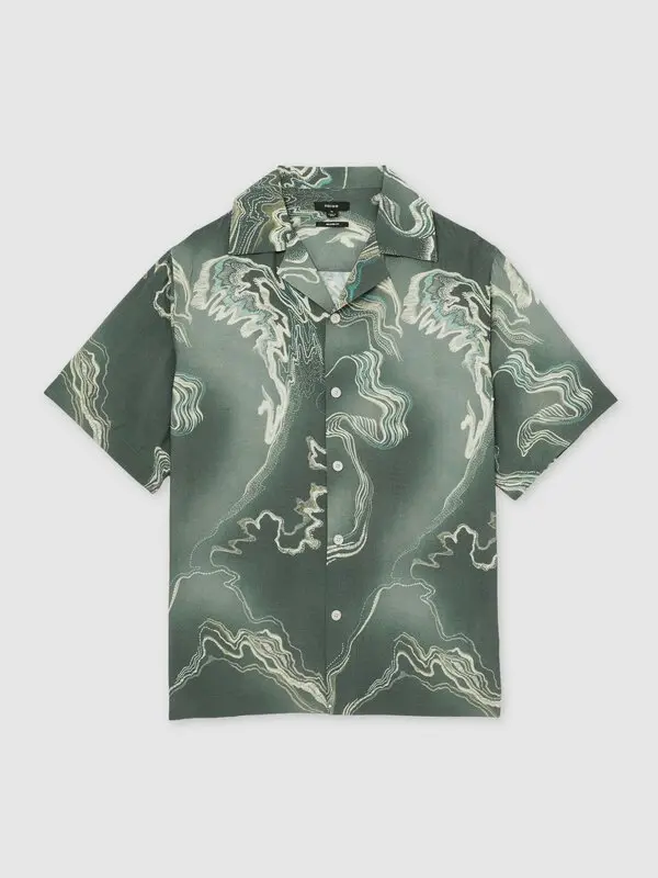 REISS Marble Print Cuban-collar Shirt