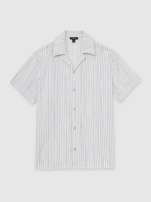 REISS Max Textured Stripe Cuban Collar Shirt - White/soft Blue