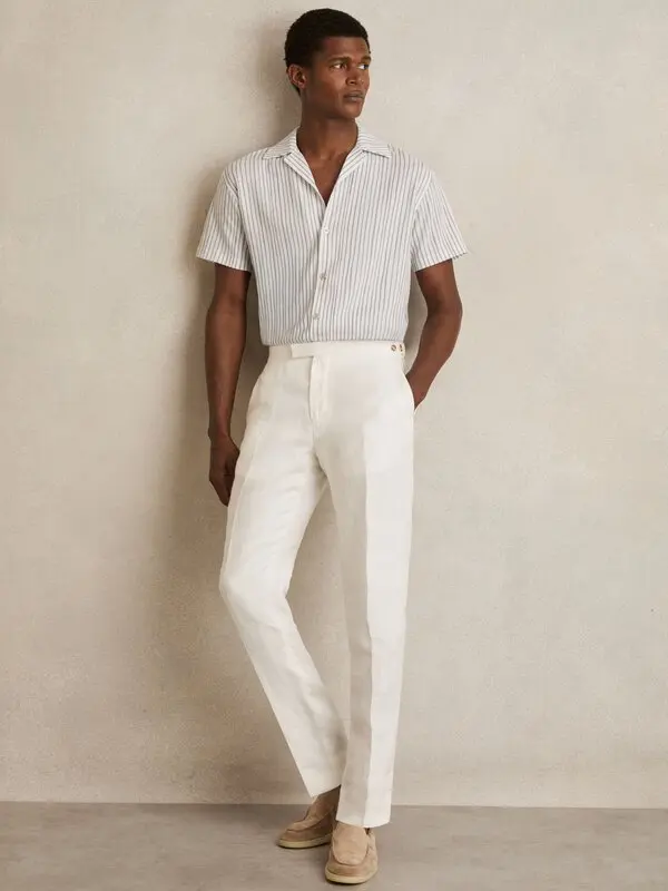 REISS Max Textured Stripe Cuban Collar Shirt - White/soft Blue