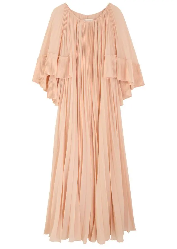 Zimmermann Pleated Cape-effect Chiffon Maxi Dress