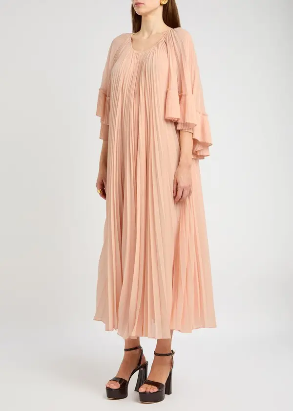 Zimmermann Pleated Cape-effect Chiffon Maxi Dress