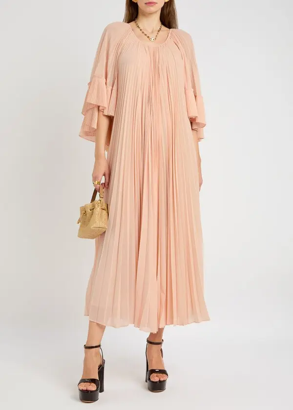 Zimmermann Pleated Cape-effect Chiffon Maxi Dress