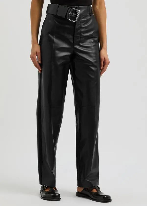 Loewe Belted Straight-leg Leather Trousers