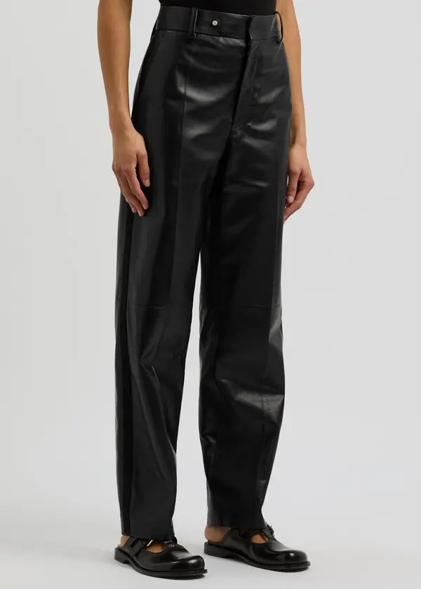 Loewe Belted Straight-leg Leather Trousers