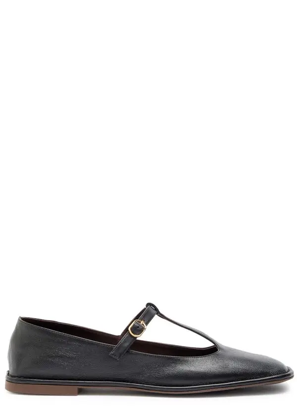 THE ROW Leather Mary Jane Flats - Black