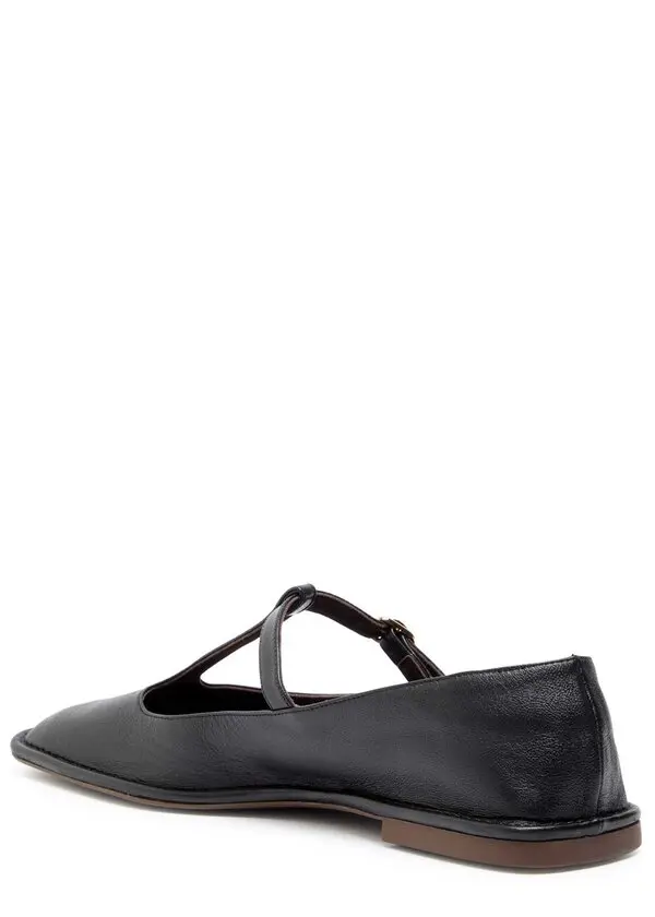 THE ROW Leather Mary Jane Flats - Black