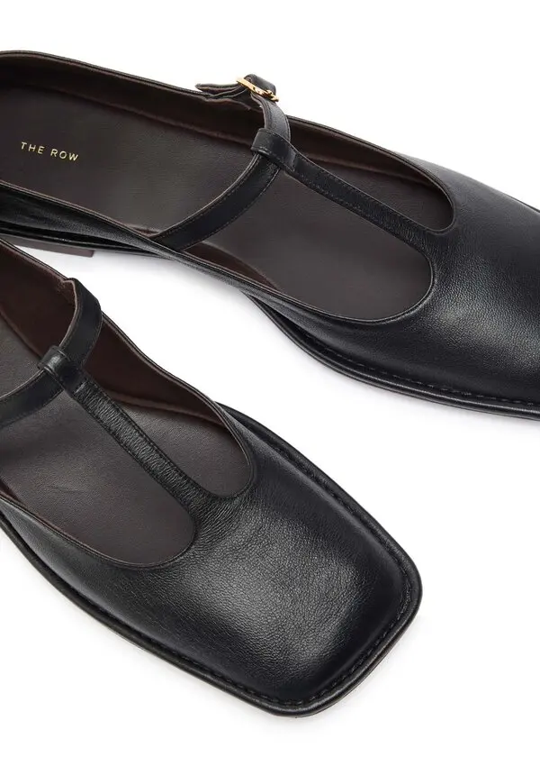 THE ROW Leather Mary Jane Flats - Black