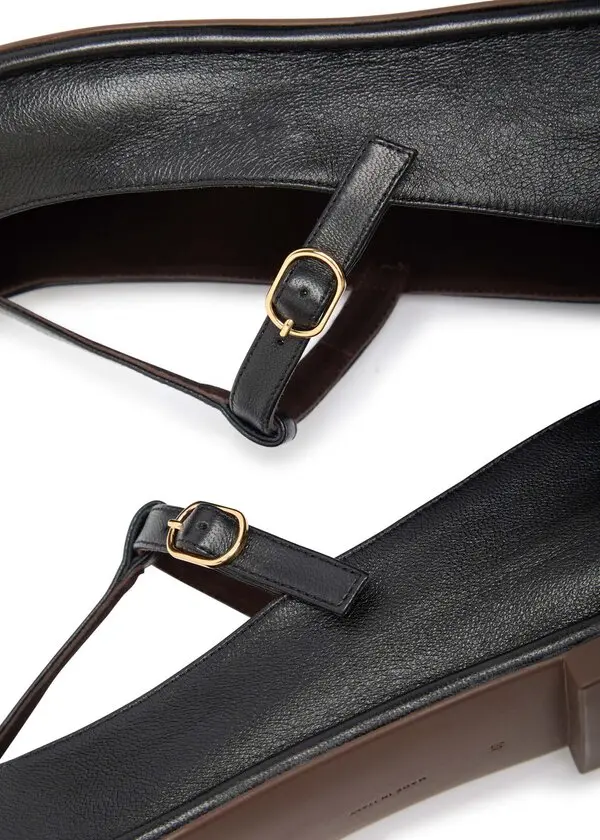 THE ROW Leather Mary Jane Flats - Black