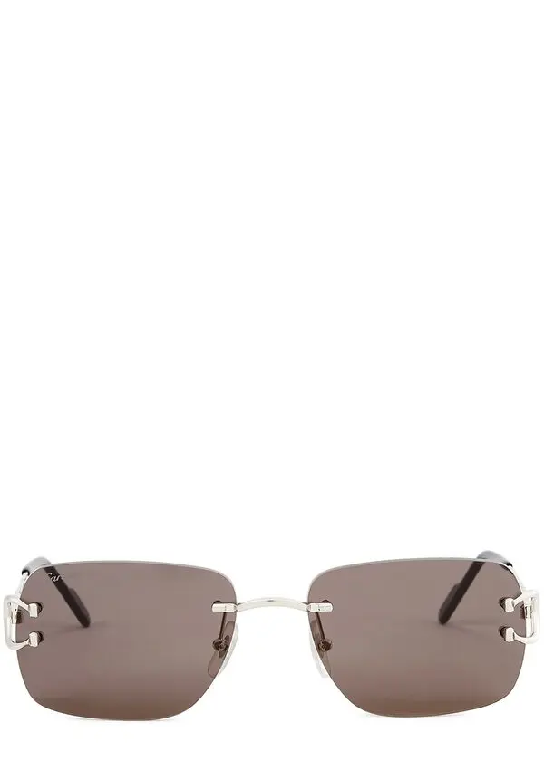 Cartier Signature C De Rimless Rectangle-frame Sunglasses - Silver