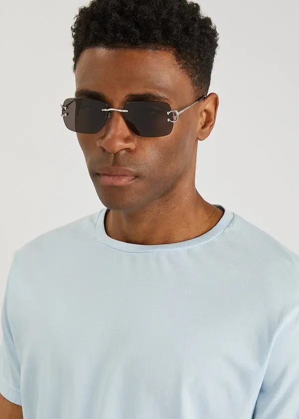 Cartier Signature C De Rimless Rectangle-frame Sunglasses - Silver