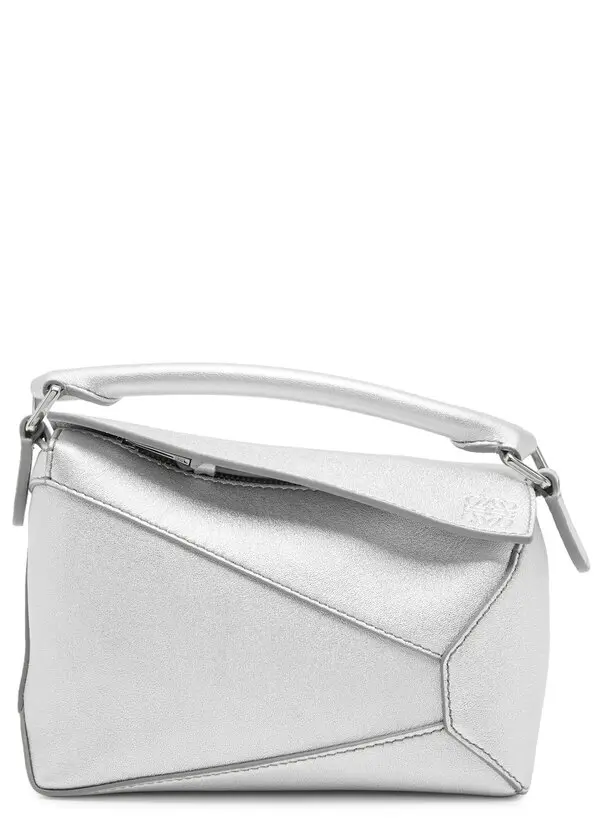Loewe Puzzle Edge Mini Metallic Leather Cross-body Bag - Silver