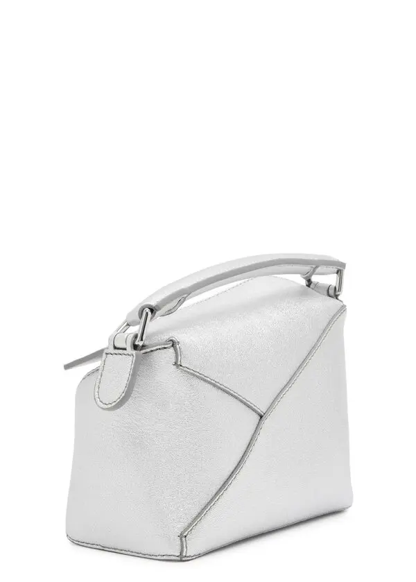 Loewe Puzzle Edge Mini Metallic Leather Cross-body Bag - Silver