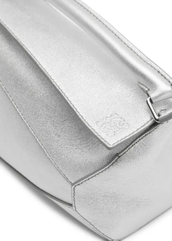 Loewe Puzzle Edge Mini Metallic Leather Cross-body Bag - Silver