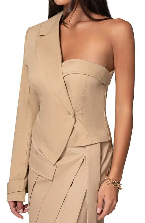JLUXLABEL One-shoulder Blazer Top - Khaki