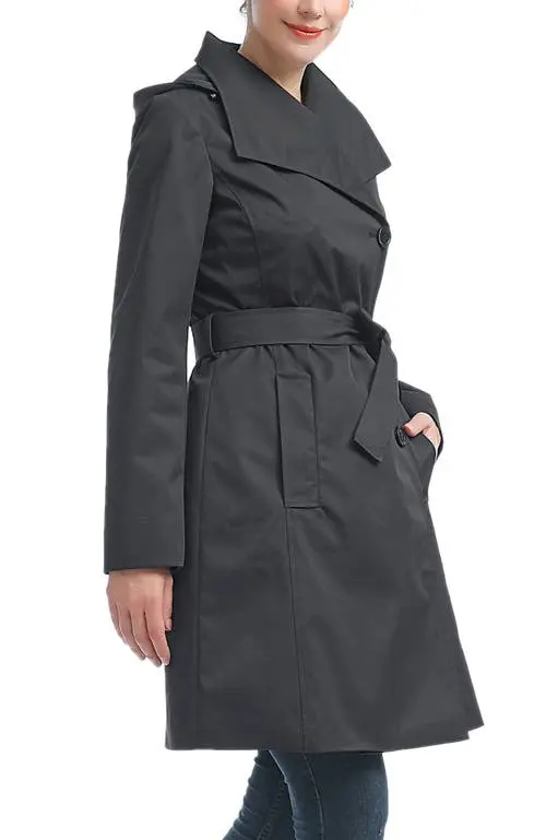 KIMI + KAI Hooded Belted Trench Coat - Black
