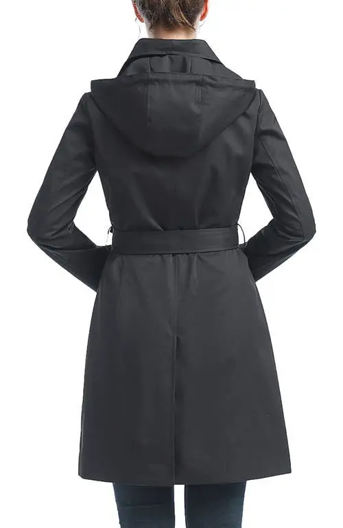 KIMI + KAI Hooded Belted Trench Coat - Black