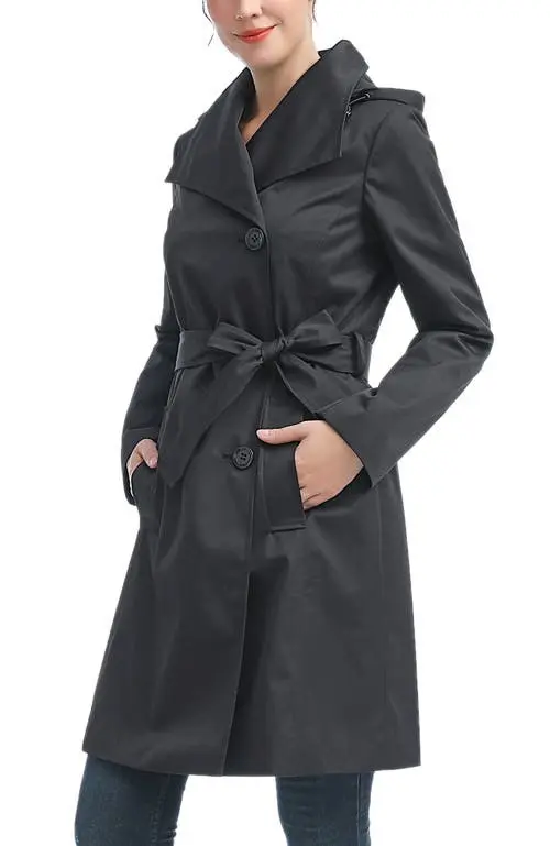 KIMI + KAI Hooded Belted Trench Coat - Black