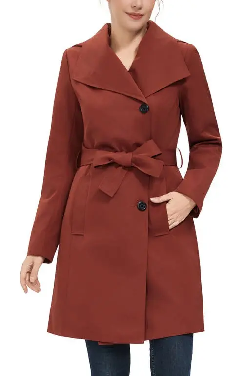 KIMI + KAI Hooded Belted Trench Coat - Copper Red