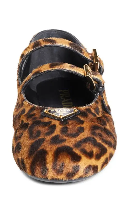 Prada Double Strap Calf Hair Mary Jane Flats - Miele