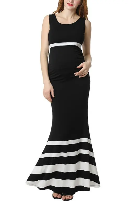 KIMI + KAI Maternity Mermaid Maxi Dress - Black White