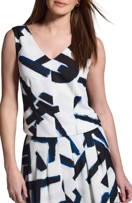 NIC+ZOE Iconic Letterpress Print Sleeveless V-neck Knit Top - Black Multi