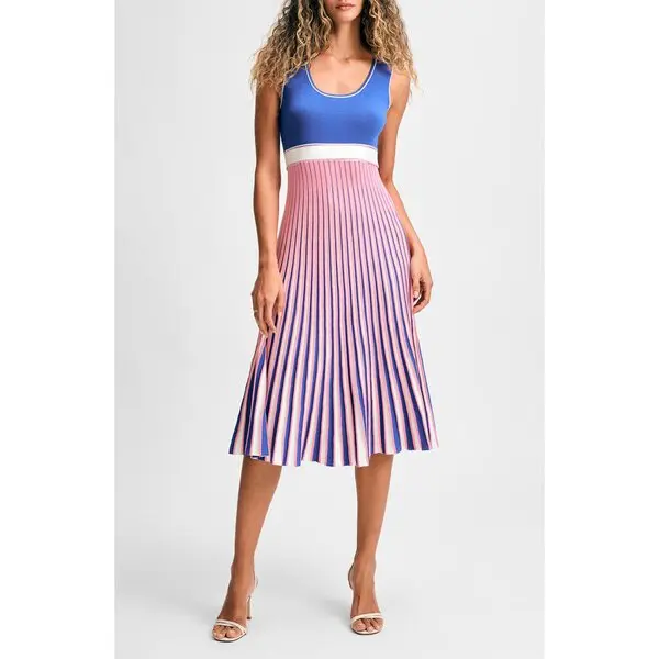 Isaac Mizrahi New York Stripe Sleeveless Fit & Flare Sweater Dress In  French Blue Multi - 50% Off | Editorialist
