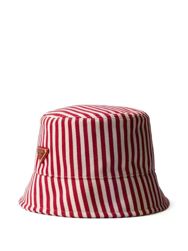 Prada Striped Bucket Hat - Red