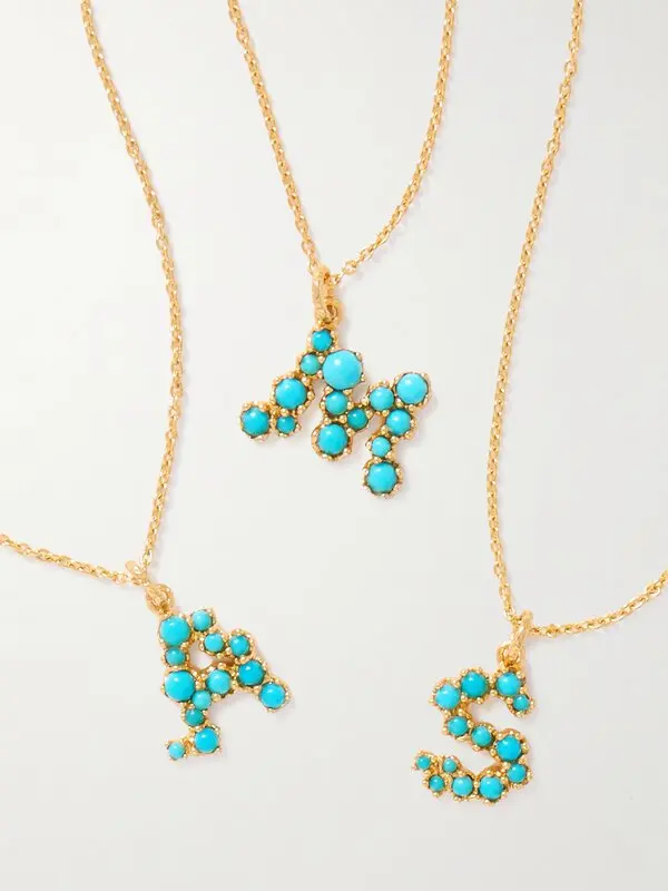 Pacharee Floret Alphabet Gold-plated Necklace - Blue