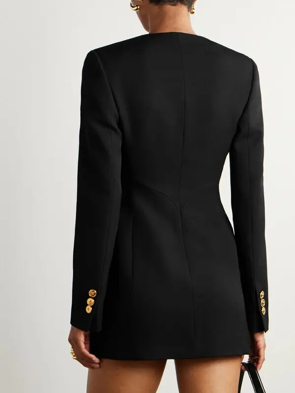 Versace Double-Breasted Grain De Poudre Wool Mini Dress In Black - 50% Off  | Editorialist