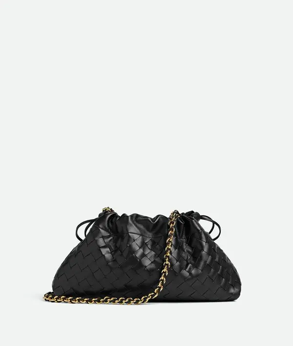 BOTTEGA  VENETA Intrecciato Leather Pouch With Chain - Black