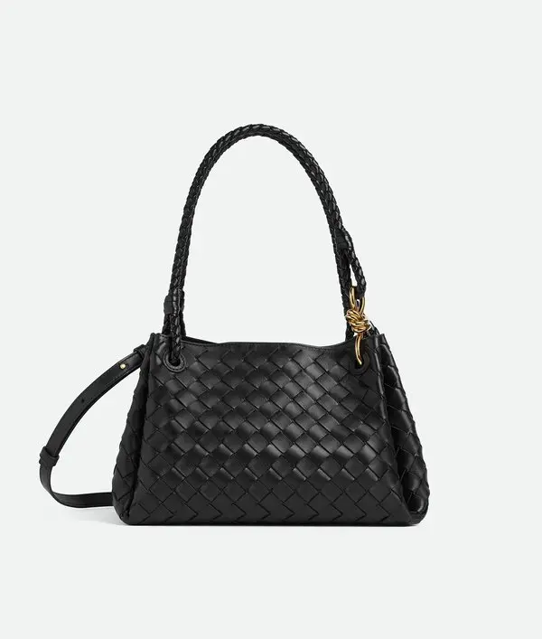 Bottega Veneta Intrecciato Leather Parachute Shoulder Bag - Black