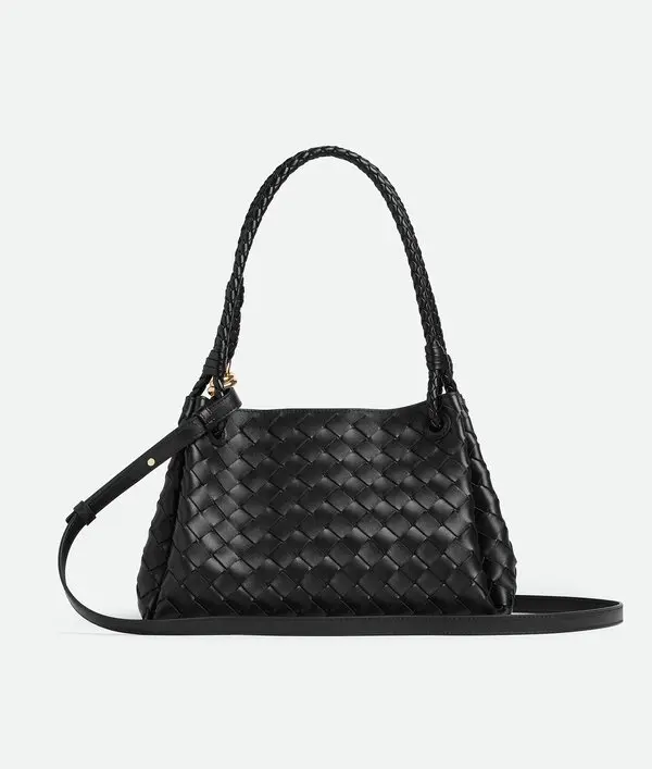 Bottega Veneta Intrecciato Leather Parachute Shoulder Bag - Black
