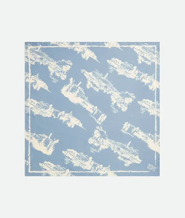 BOTTEGA  VENETA Italian Postcard Silk Foulard - Blue/dove