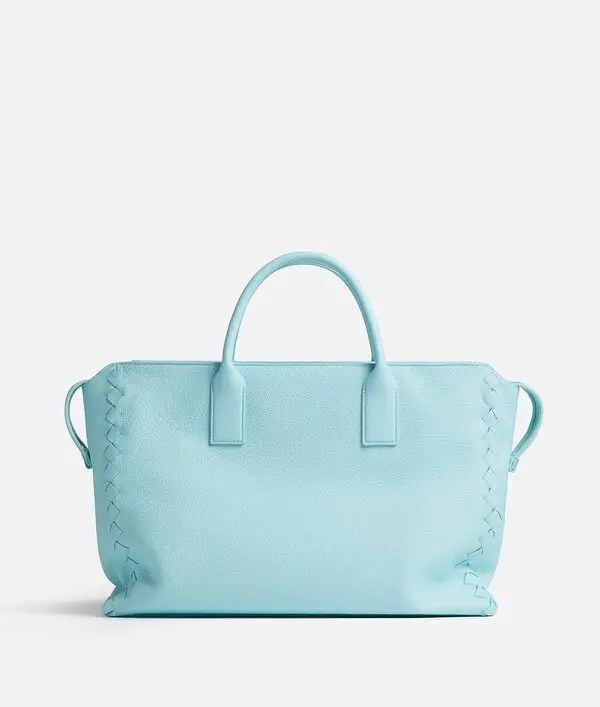 BOTTEGA  VENETA Grained Leather Briefcase With Intrecciato Details - Pale Blue