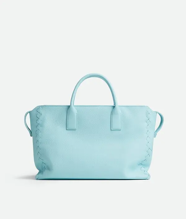 BOTTEGA  VENETA Grained Leather Briefcase With Intrecciato Detail - Pale Blue